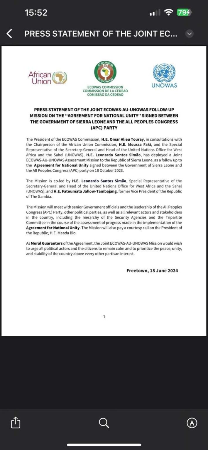 ECOWAS, AU and UN mission arrives in Freetown to monitor Agreement of ...