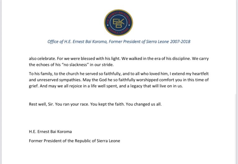 Death of Dr. Modupe Taylor – Pearce : Former President Ernest Koroma ...